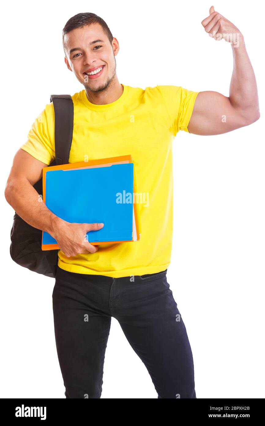 Student young man success successful strong power people isolated on a ...