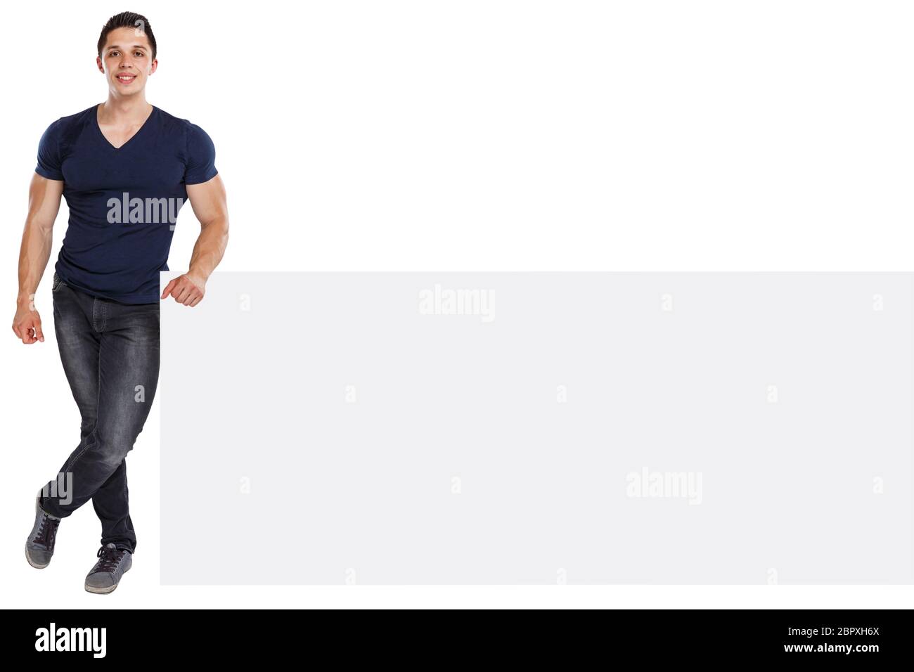 Muscular young man copyspace marketing ad advert bodybuilder empty ...