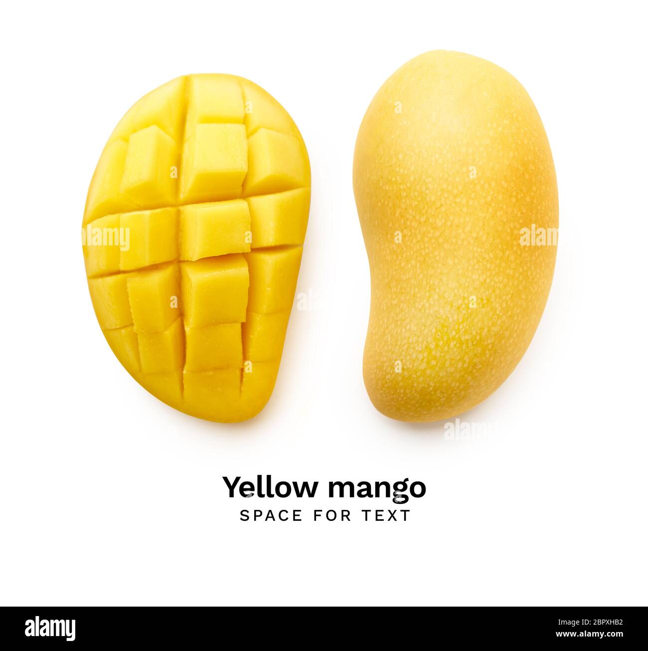 Mango fruit close-up top view on white background. Creative layout with ...