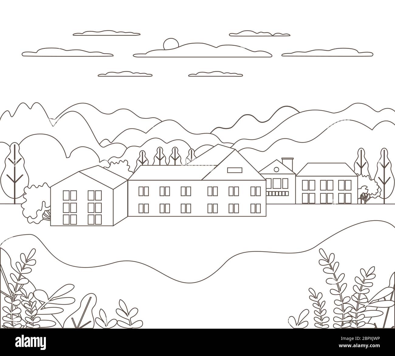 Silhouette illustration landscape village hi-res stock photography and ...