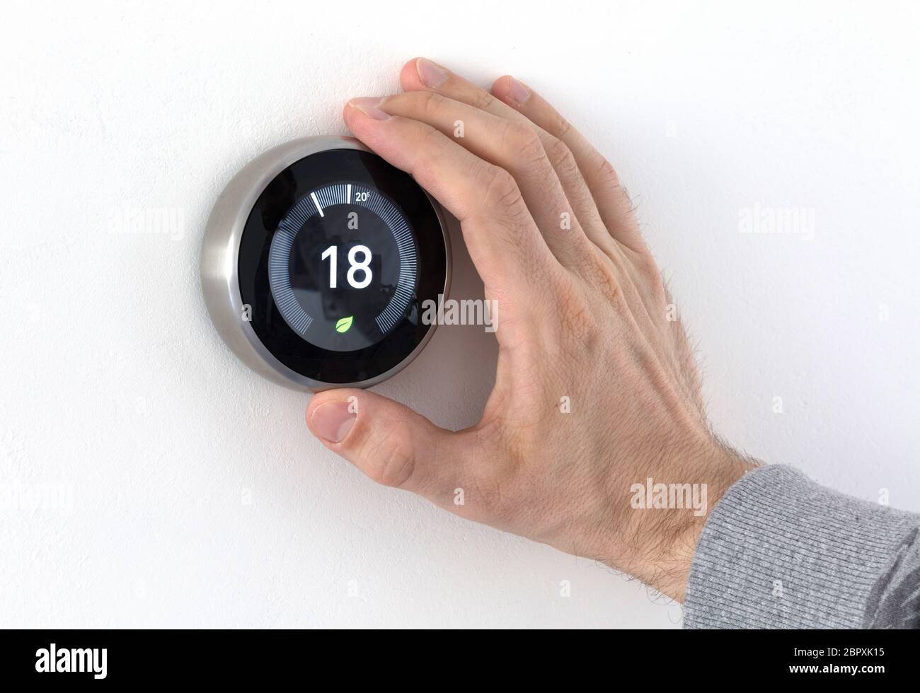 Digital climate thermostat controlling by hand, cooling down Stock ...