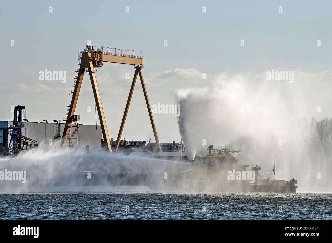 Rotterdam, The Netherlands, March 21, 2020: Port of Rotterdam fire boat ...