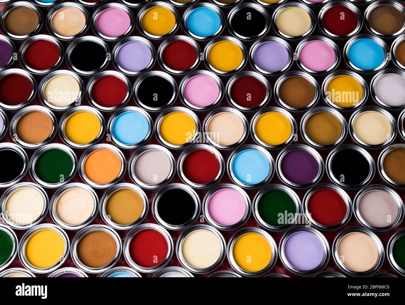 Collection of colored paints cans Stock Photo - Alamy