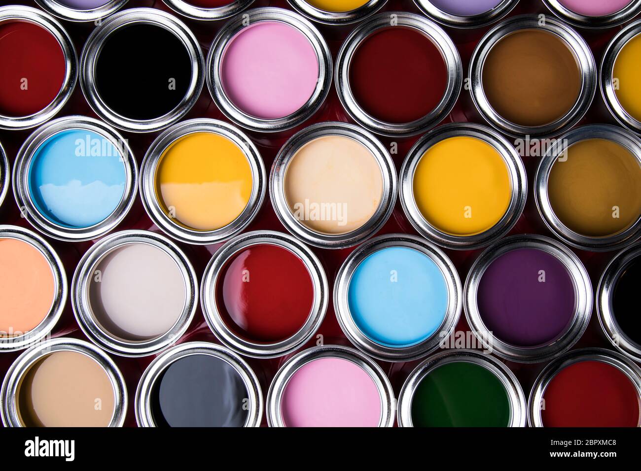 Collection of colored paints cans Stock Photo - Alamy