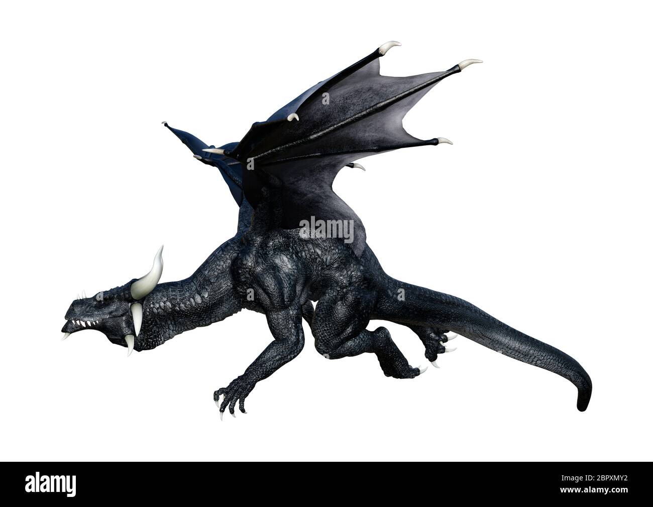 3D rendering of a black fantasy dragon isolated on white background ...