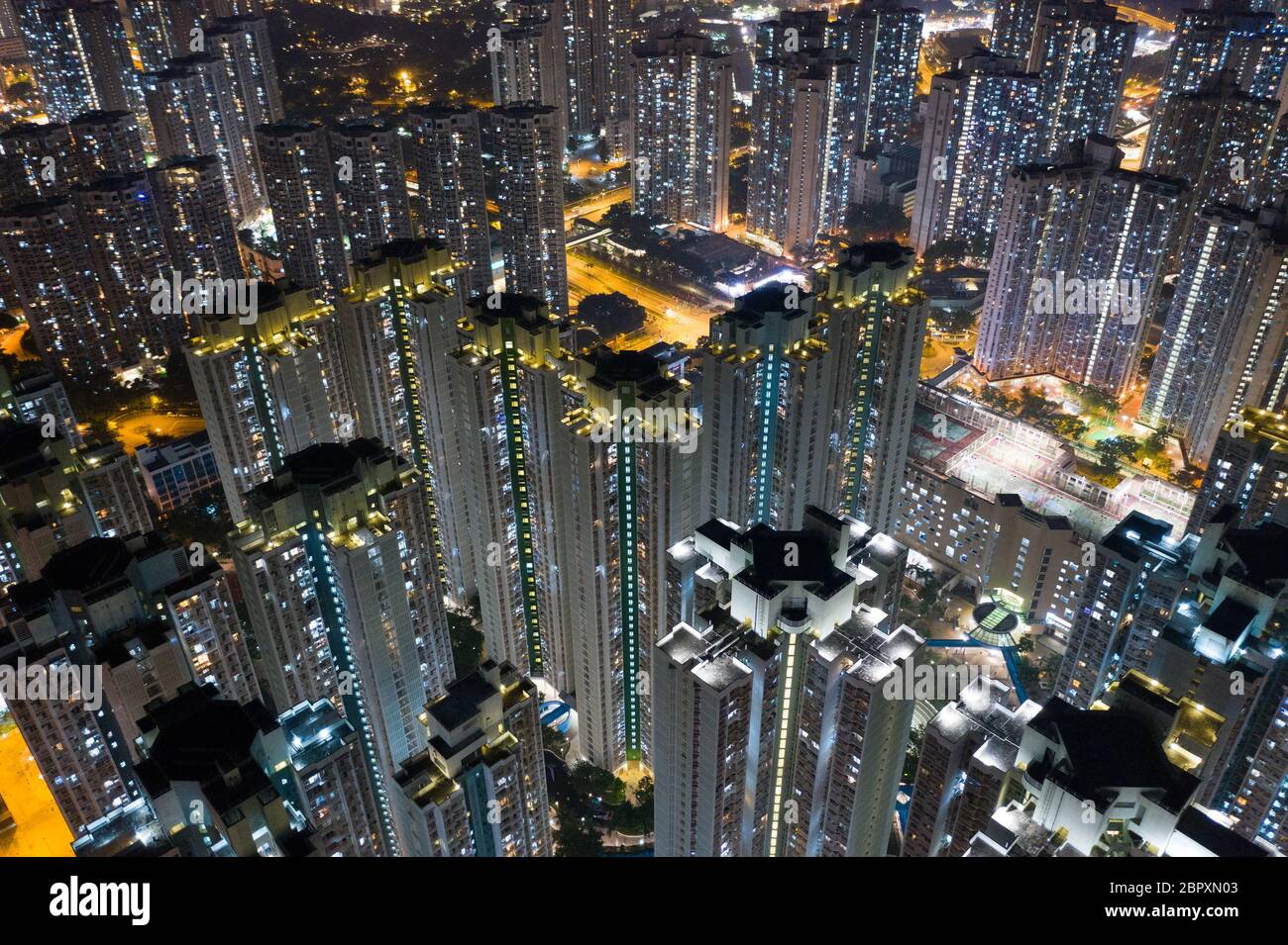 Top view of Hong Kong building at night Stock Photo - Alamy