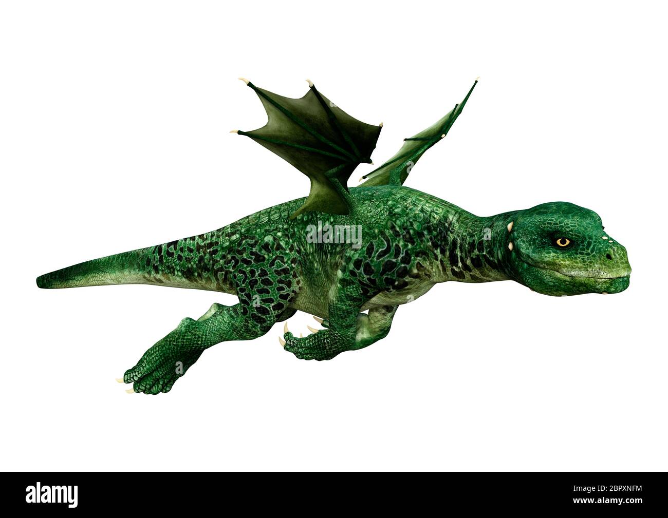 3D rendering of a green fantasy hatchling dragon isolated on white ...