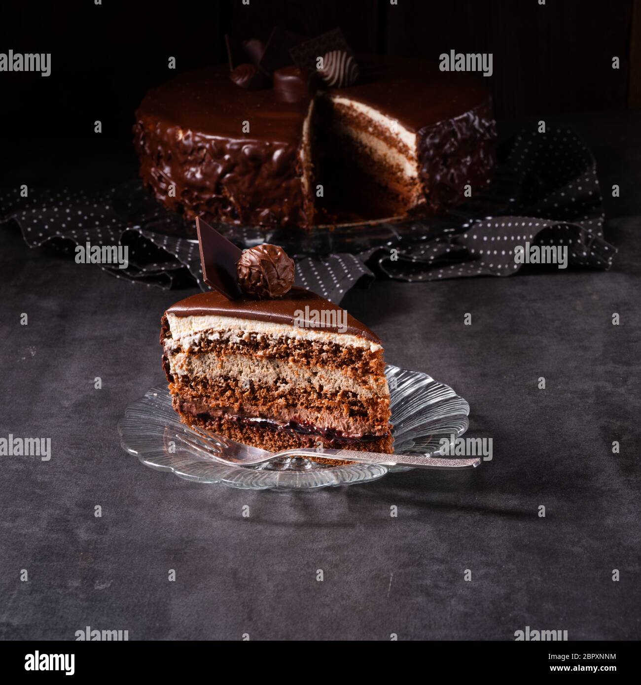 Chocolate cake - Airy biscuit and a cream of cream and chocolate Stock ...