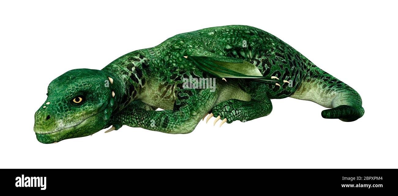 3D rendering of a green fantasy hatchling dragon isolated on white ...