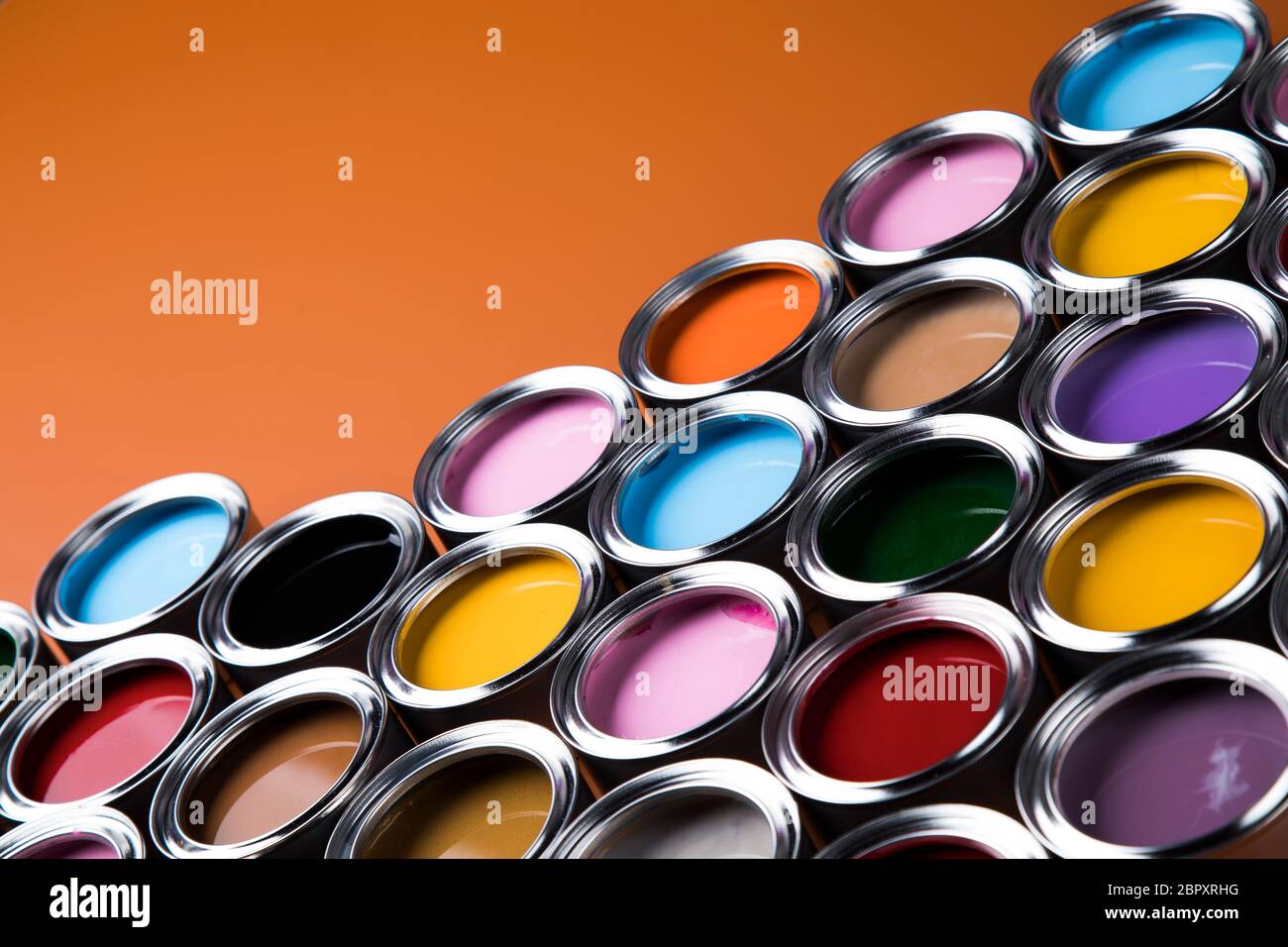 Creativity concept group of tin metal cans with color paint Stock Photo ...