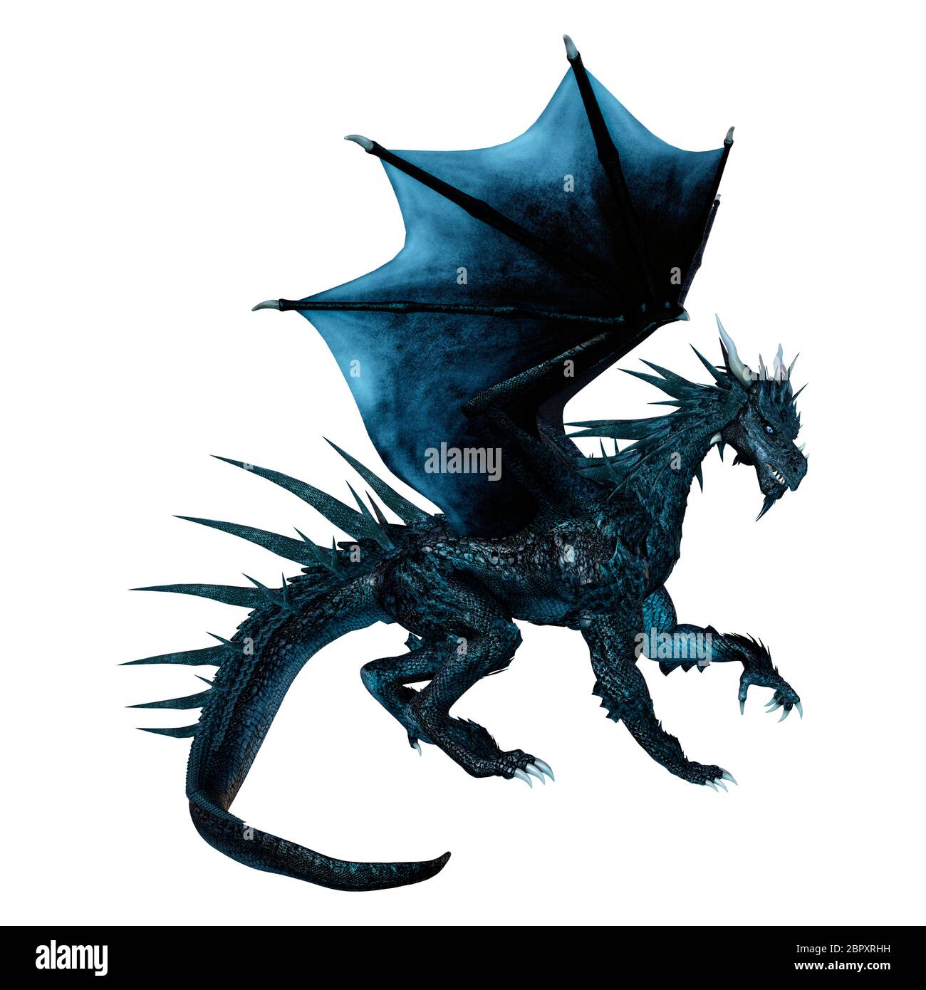 3D rendering of a black fantasy dragon isolated on white background ...