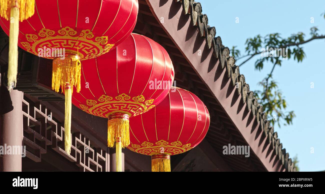 Red lantern hanging on the chinese architecture Stock Photo - Alamy