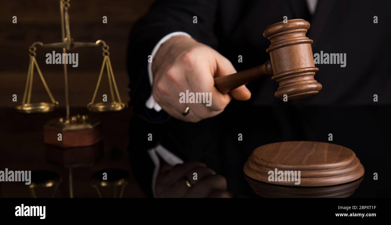 Courtroom, Judge, male judge in black mirror background Stock Photo - Alamy