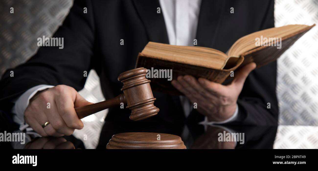 Justice and law concept. Male judge in a courtroom Stock Photo - Alamy