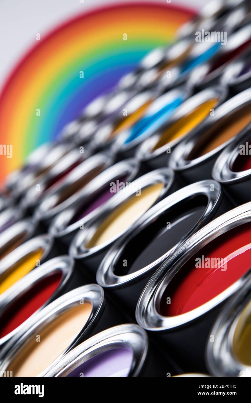 Color palette, can, Rainbow colors background Stock Photo - Alamy