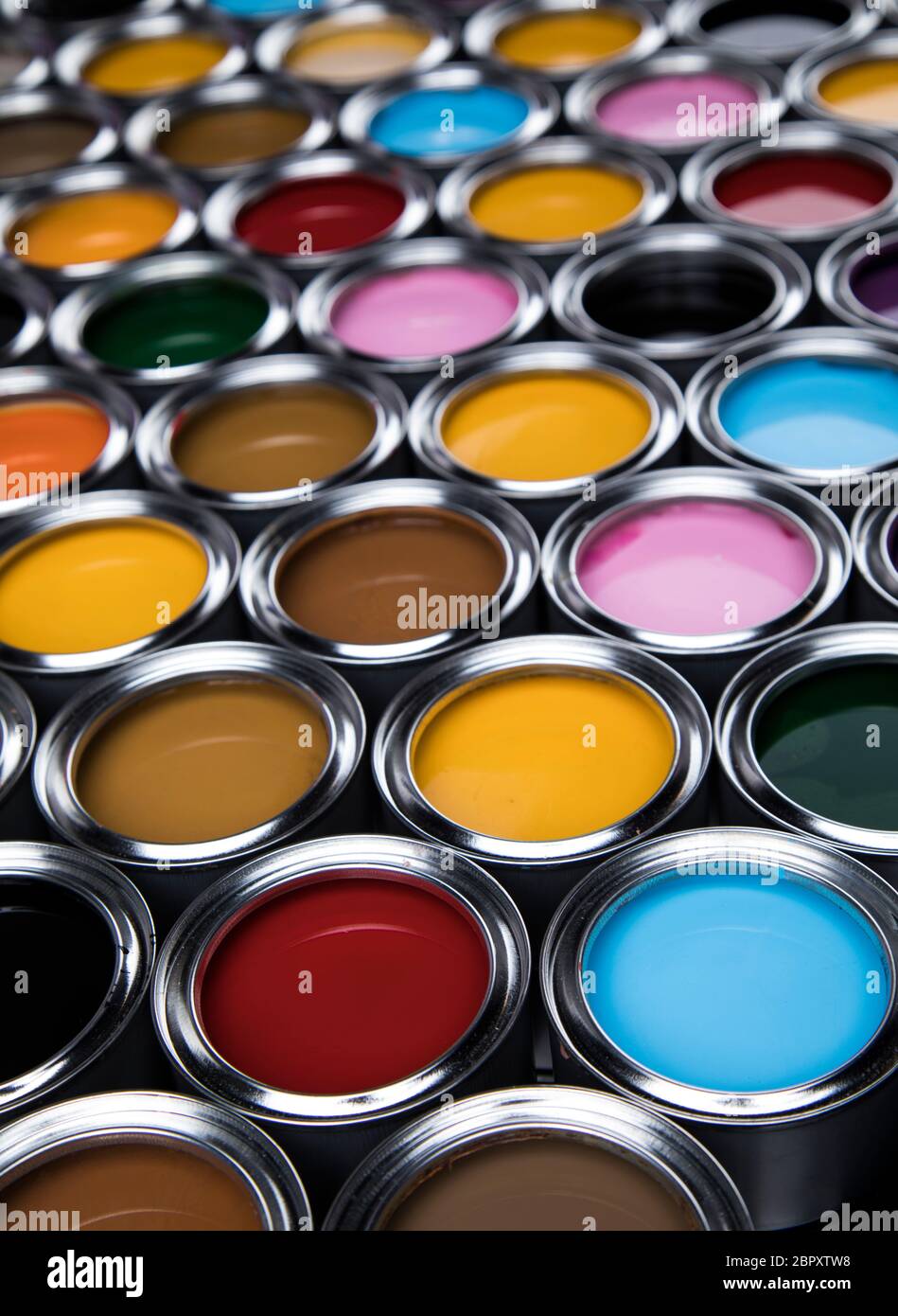 Creativity concept group of tin metal cans with color paint Stock Photo ...