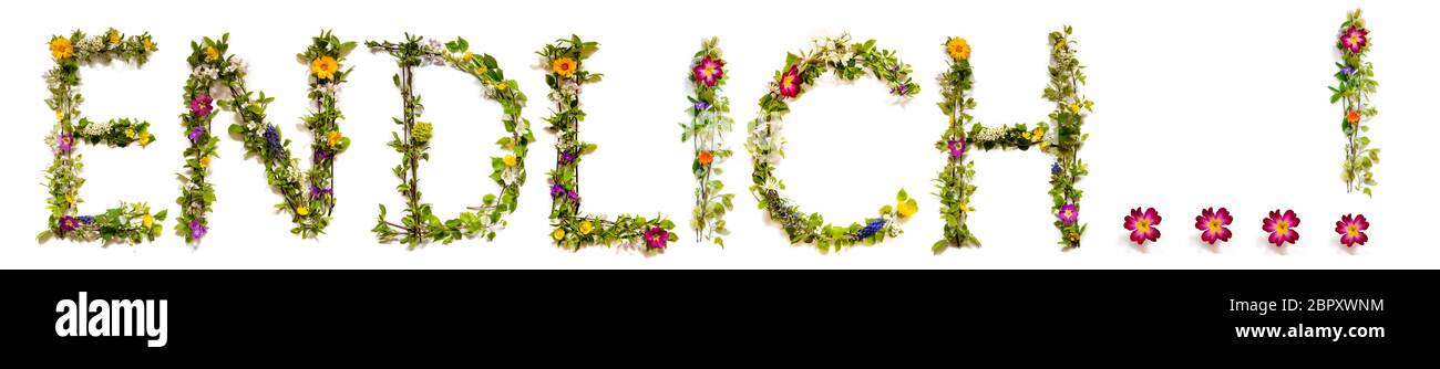 Flower And Blossom Letter Building Word Endlisch Means Finally Stock ...