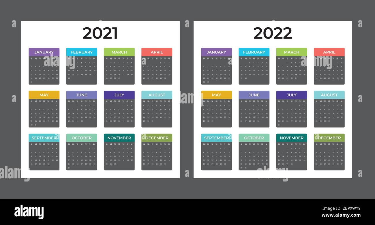 2021-2022 Calendar - illustration. Template. Mock up. Colorful vector ...
