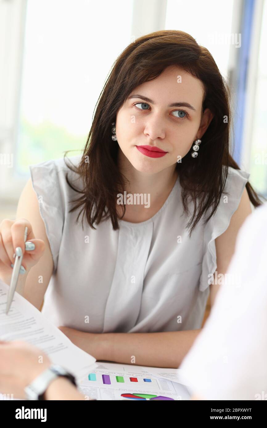 Beautiful woman portrait at workplace Stock Photo - Alamy