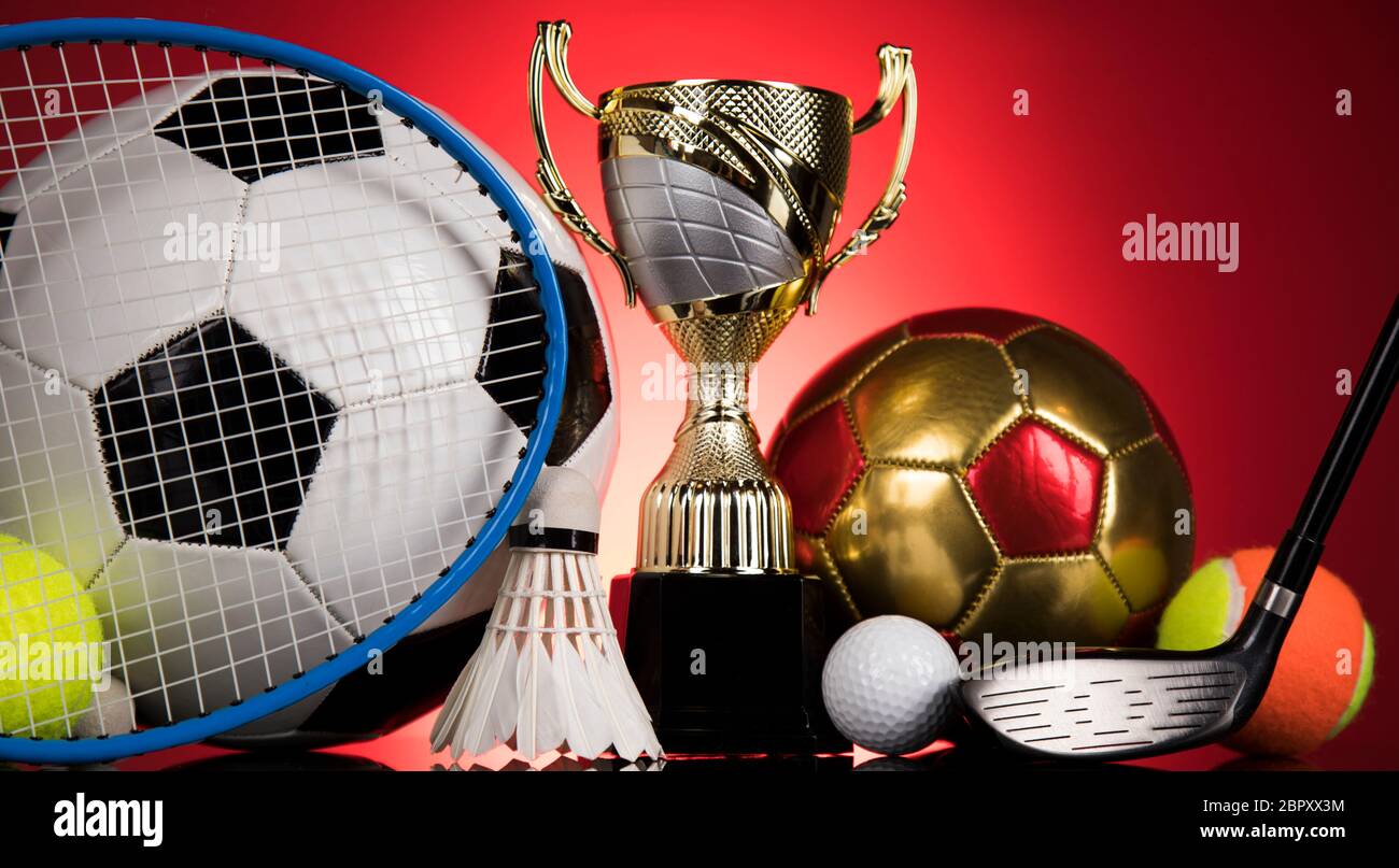 Award winning and championship concept, trophy cup on sport background ...