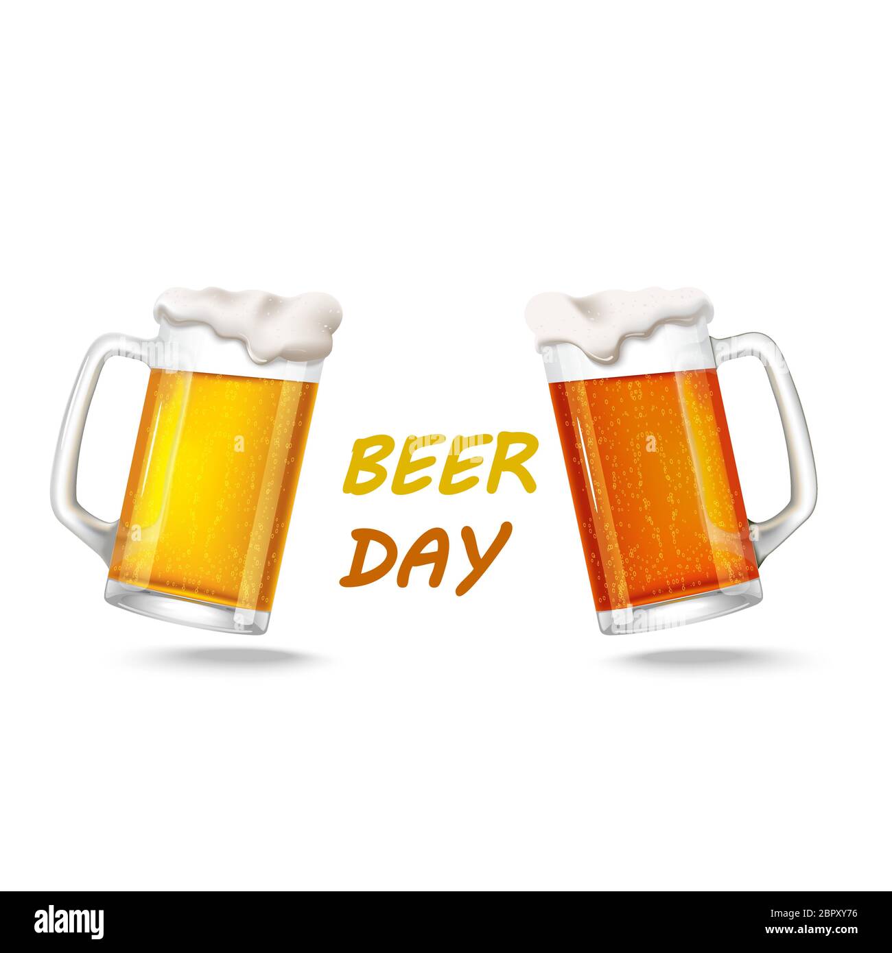 illustration of two glasses of light beer on white background, happy ...