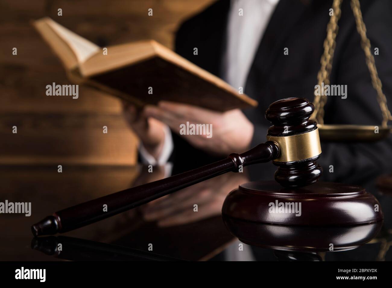Courtroom, Judge, male judge in black mirror background Stock Photo - Alamy