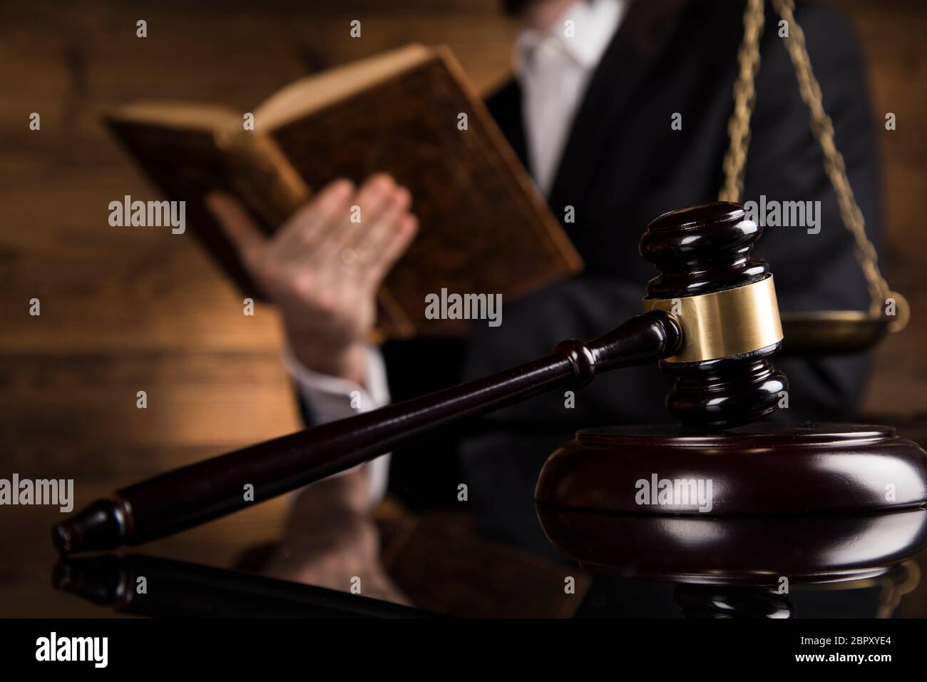 Courtroom, Judge, male judge in black mirror background Stock Photo - Alamy
