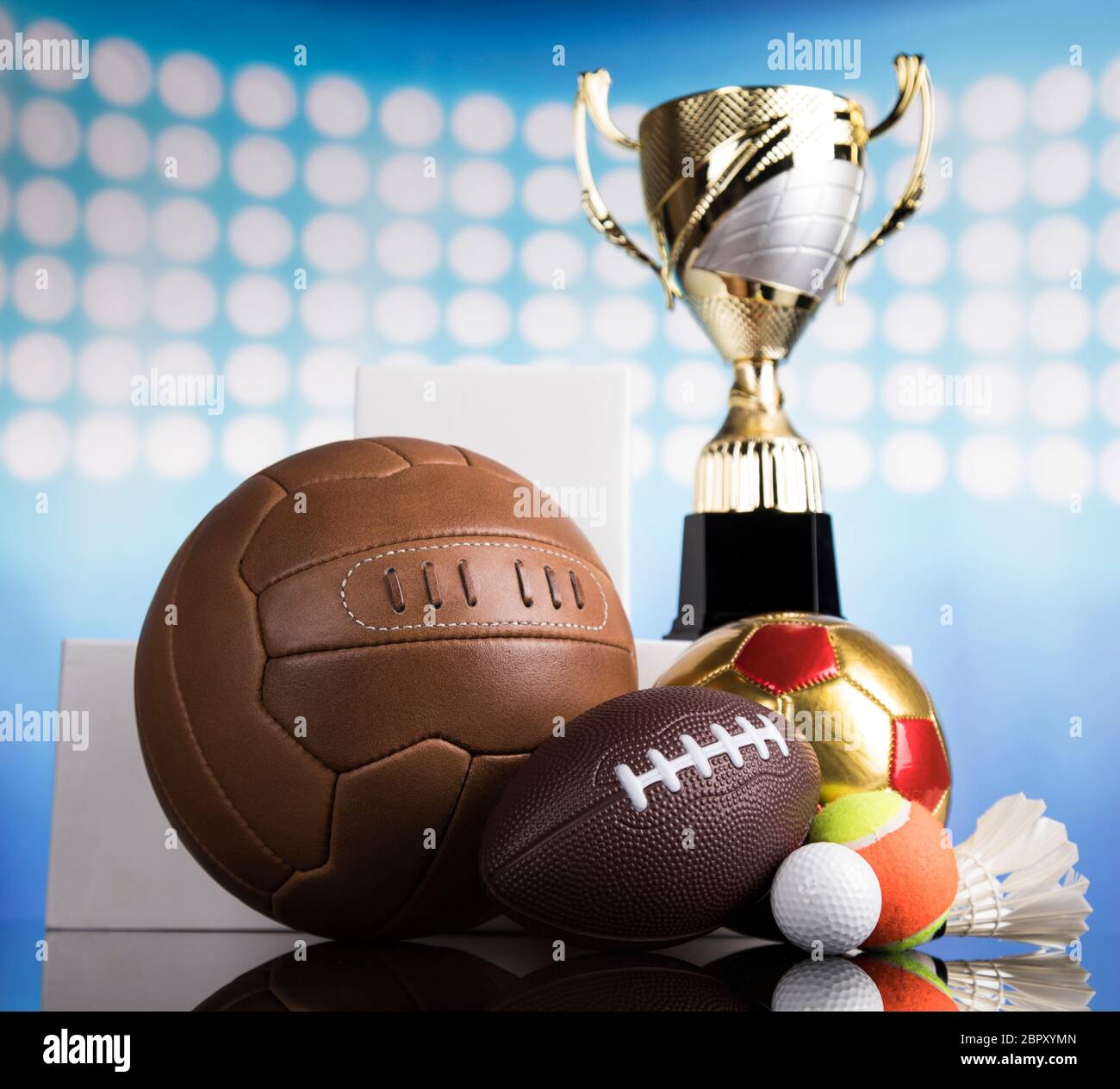 Award winning and championship concept, trophy cup on sport background ...