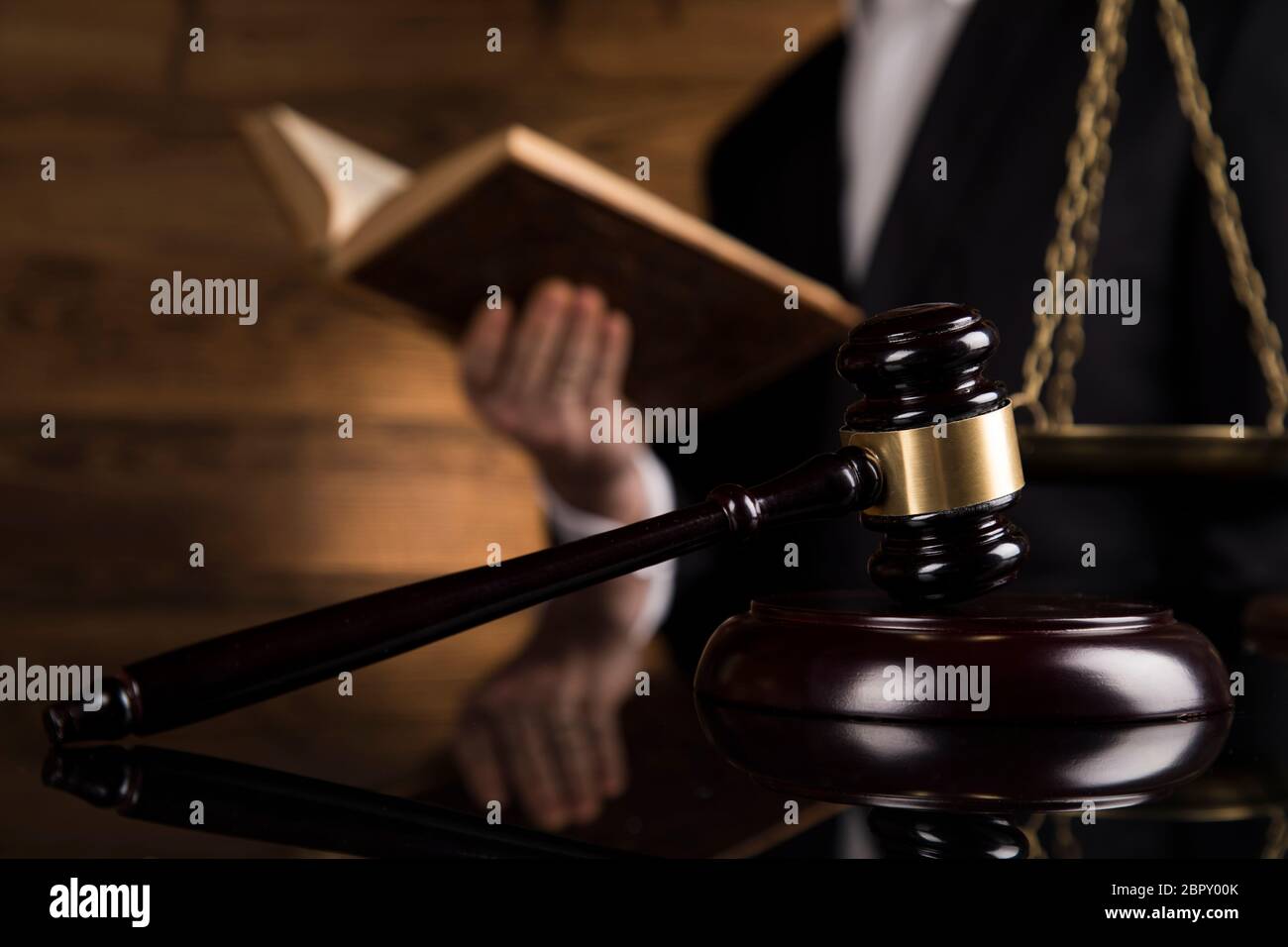 Courtroom, Judge, male judge in black mirror background Stock Photo - Alamy
