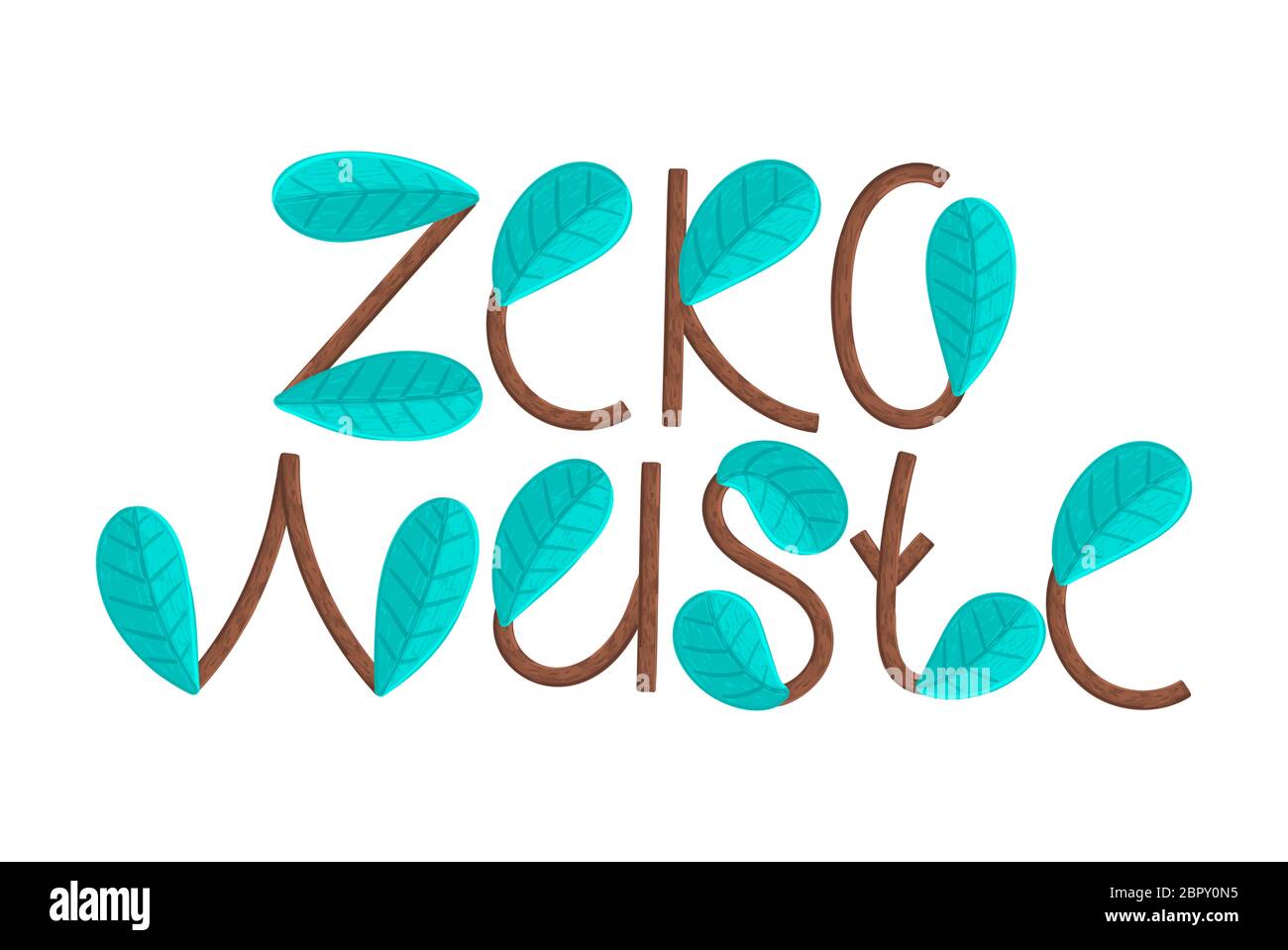 Zero waste. Lettering. Letters consisting of branches and green leaves ...