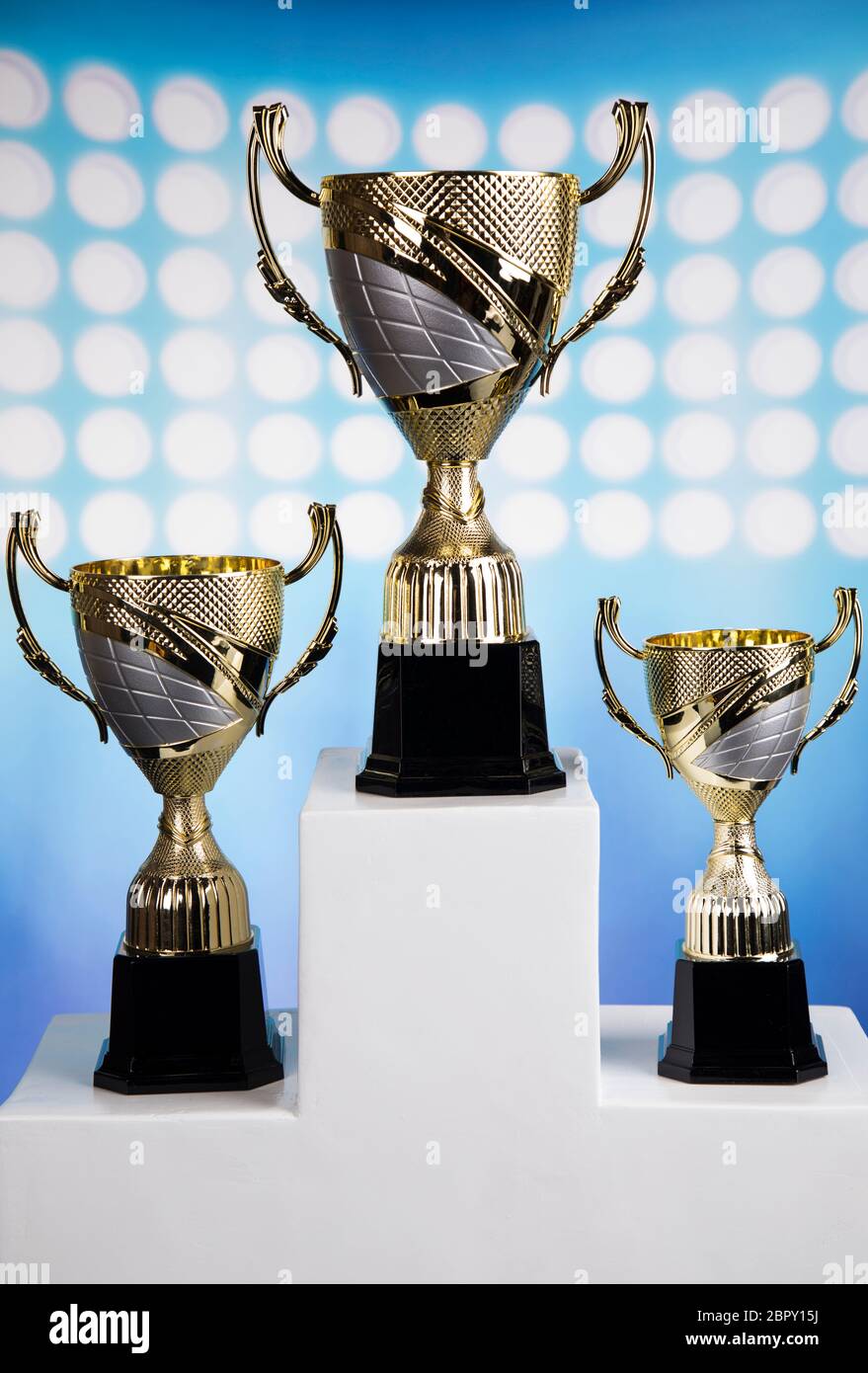 Podium for sports awards, equipment and balls Stock Photo - Alamy