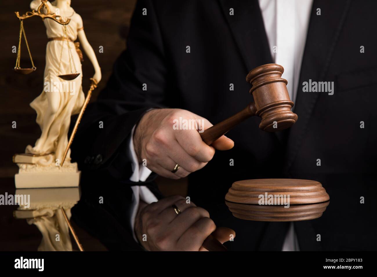 Justice and law concept. Male judge in a courtroom Stock Photo - Alamy