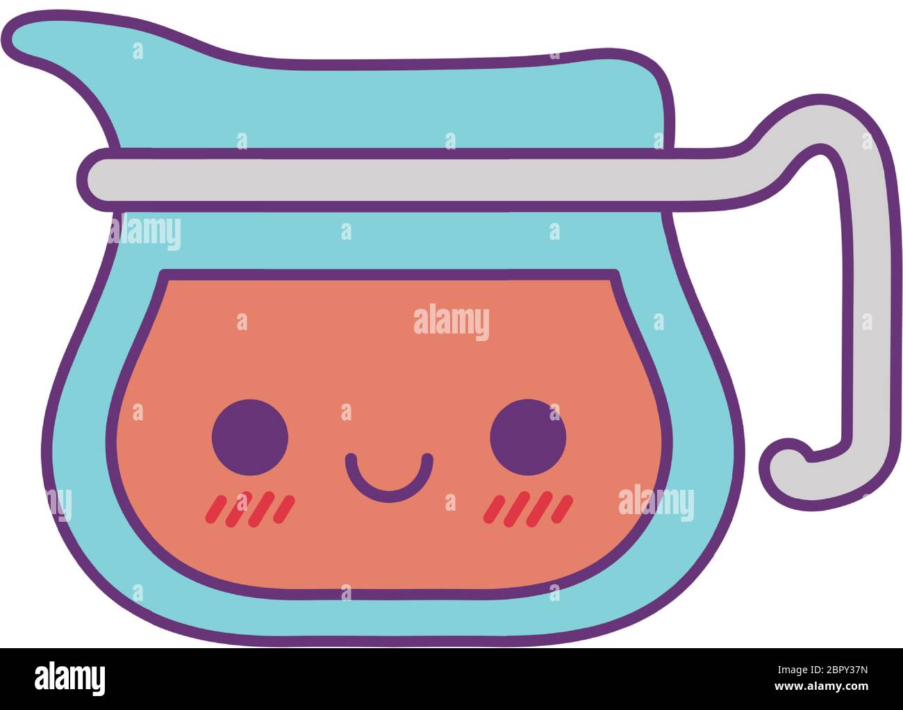 coffee kettle cartoon line and fill style icon design, Kawaii food cute ...