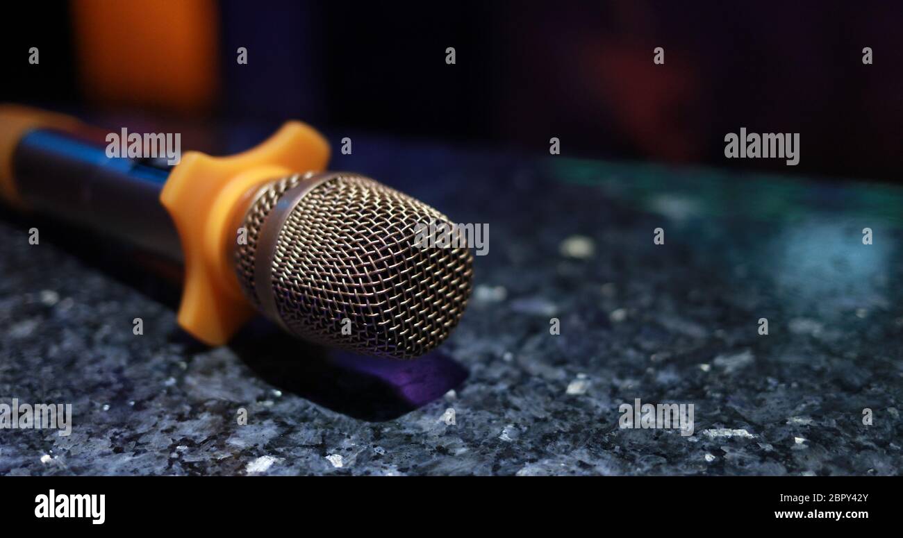 Karaoke microphone in room Stock Photo - Alamy