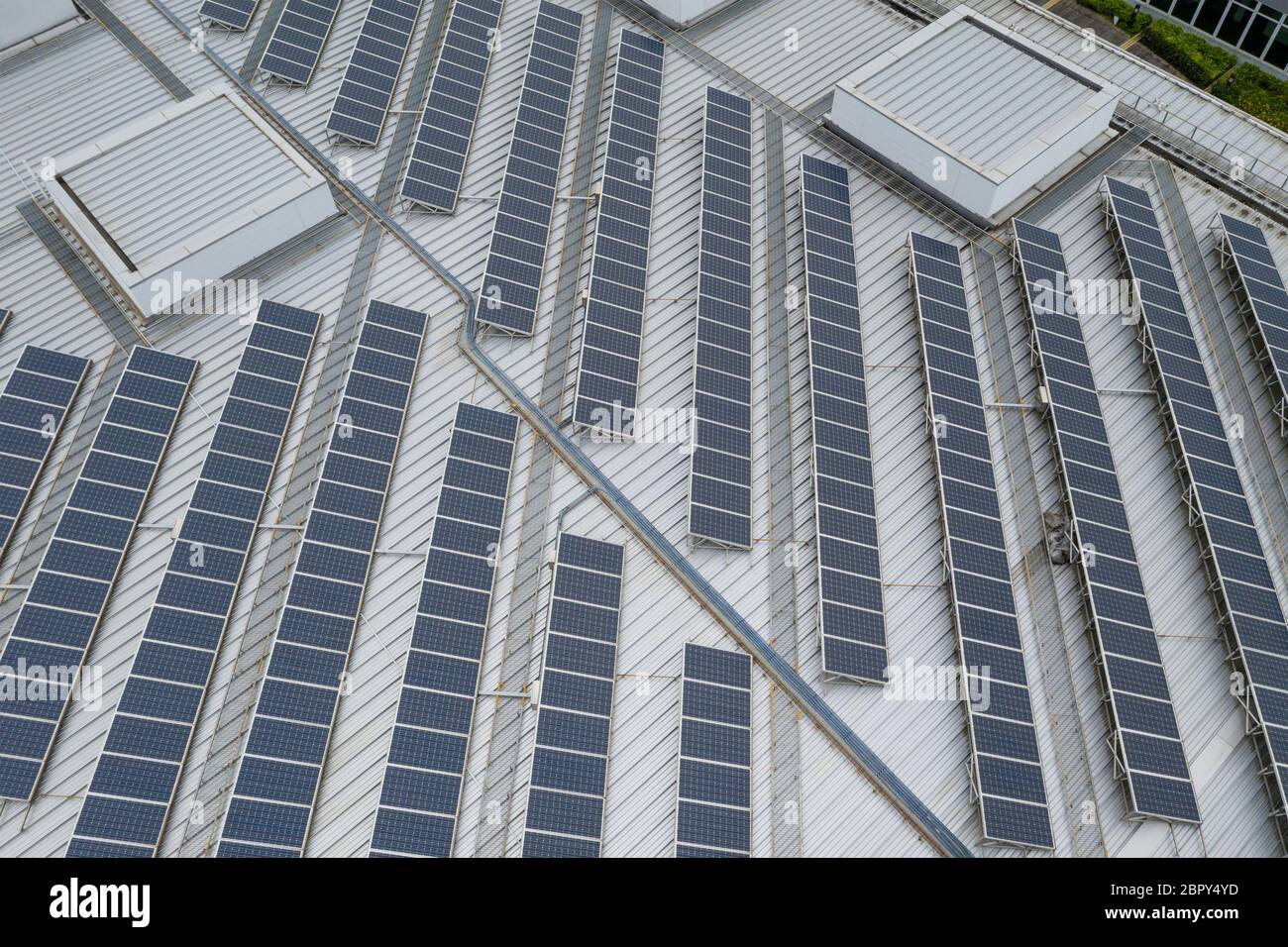 Top view of Solar panel station on roof top building Stock Photo - Alamy