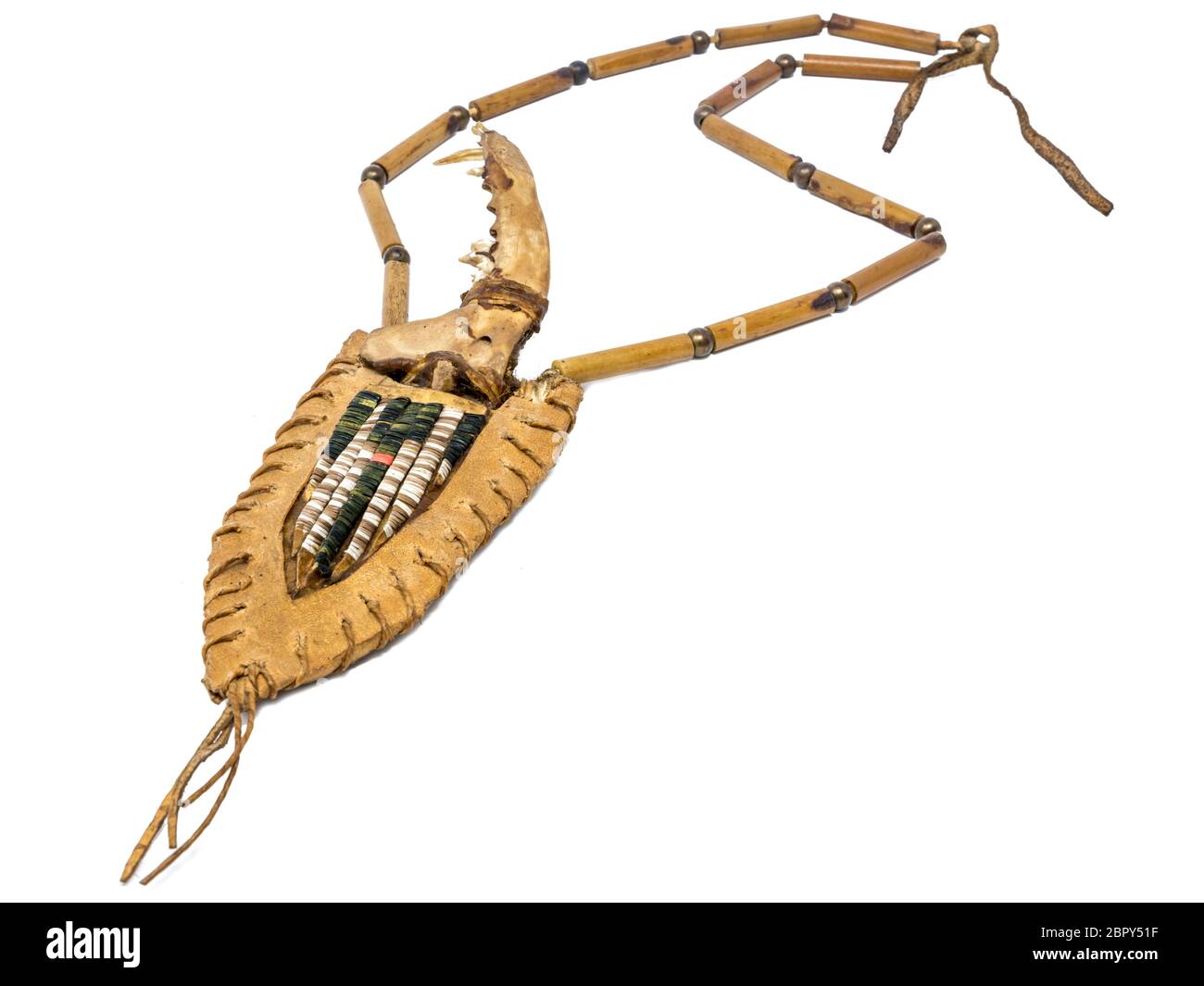 Indian bone knife with a handle made of fox bones in a quiver of ...