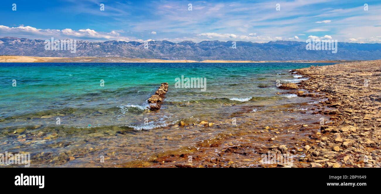 Zadar area stone desert beach scenery and Velebit island view, Dalmatia ...