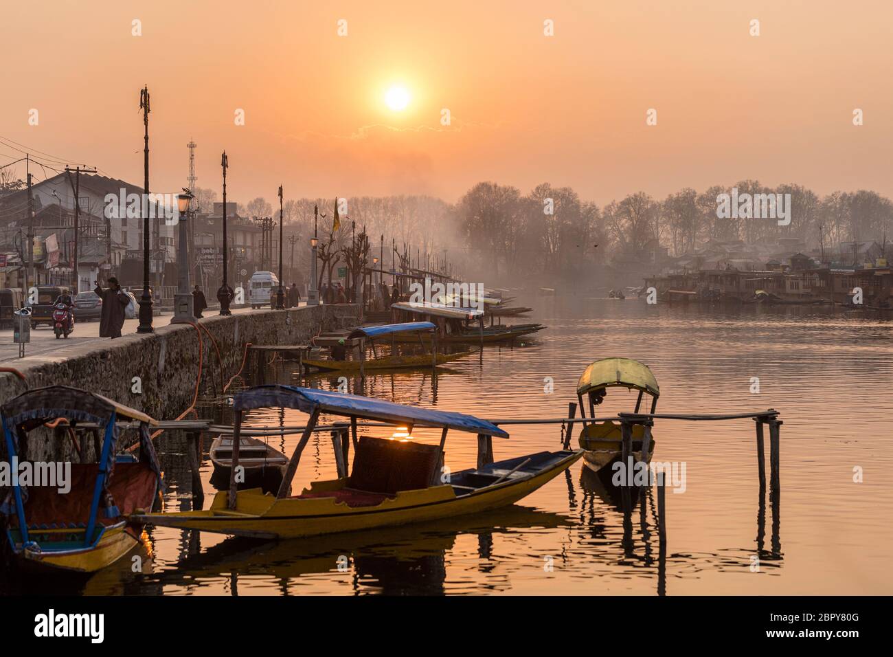 View of a beautiful sunset at the famous Dal lake in the town of ...