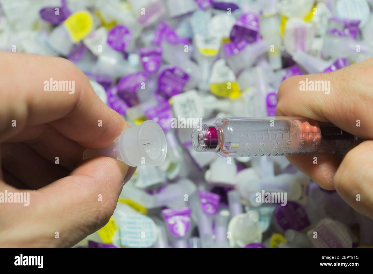 Diabetes insulin syringe with needle closeup Stock Photo - Alamy