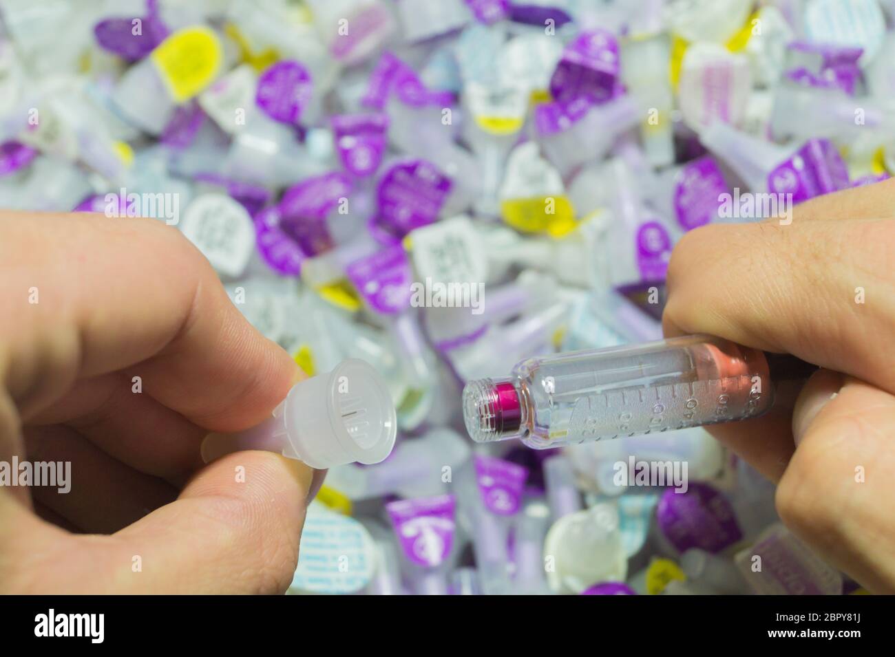 Diabetes insulin syringe with needle closeup Stock Photo - Alamy