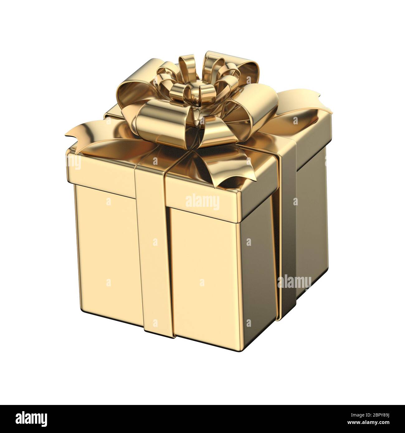 Cube golden gift box 3D render illustration isolated on white ...