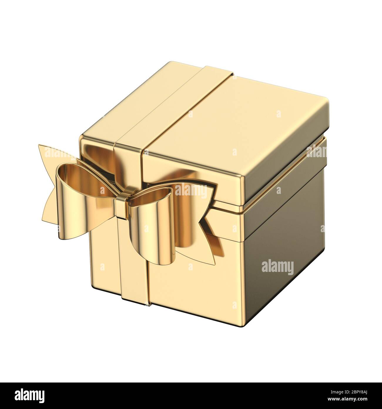Cube golden gift box with side ribbon bow 3D render illustration ...