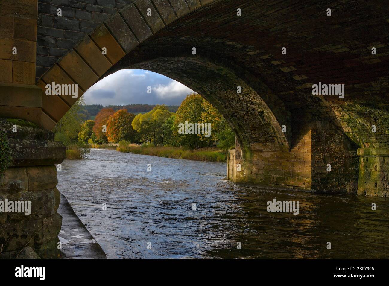 River Tweed looking upstream through one of the arches of the Tweed ...