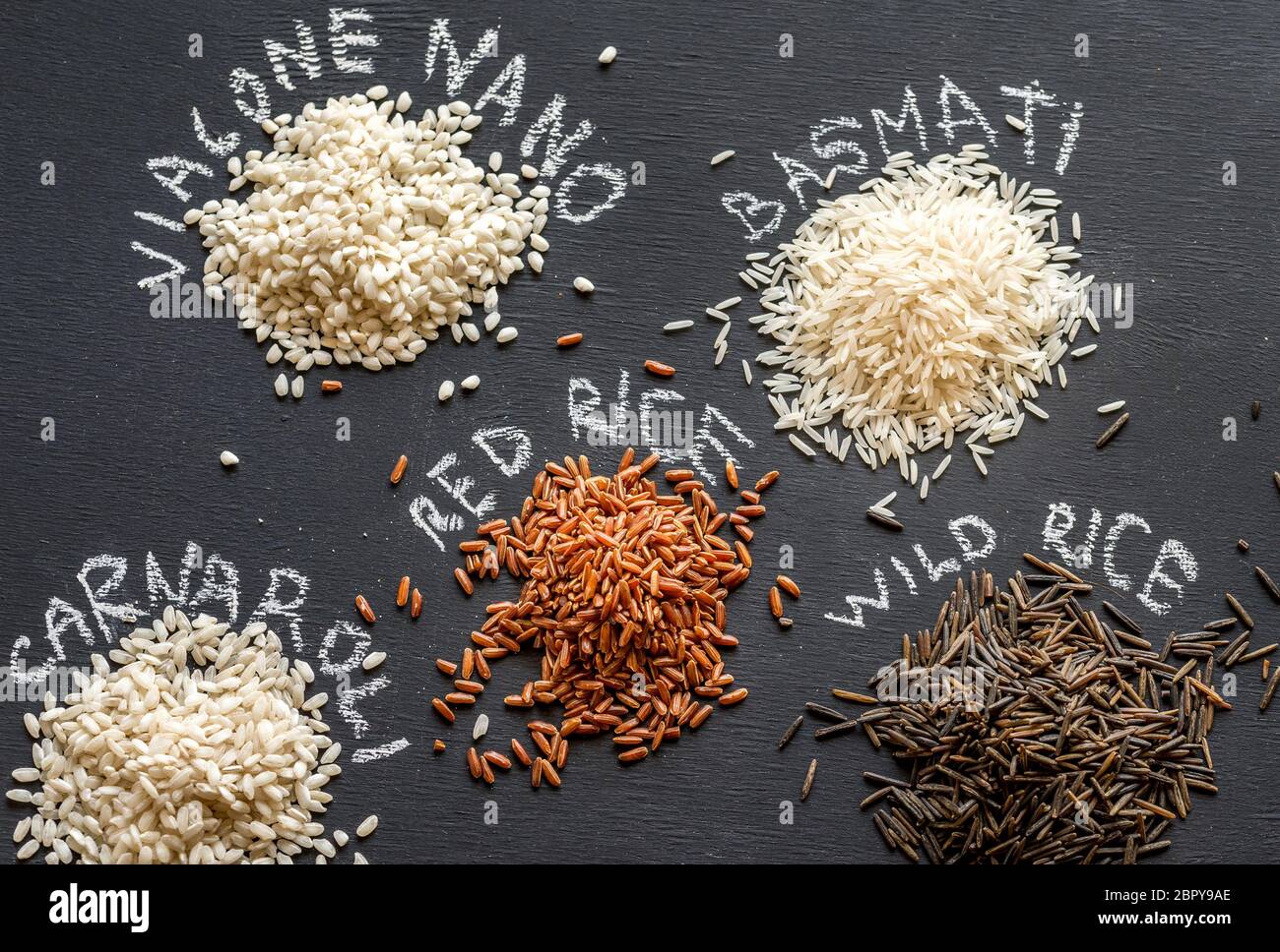 Different kinds of rice on the dark background Stock Photo - Alamy