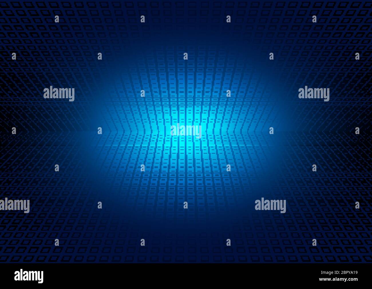 Abstract perspective grid on blue glowing background. square pattern ...