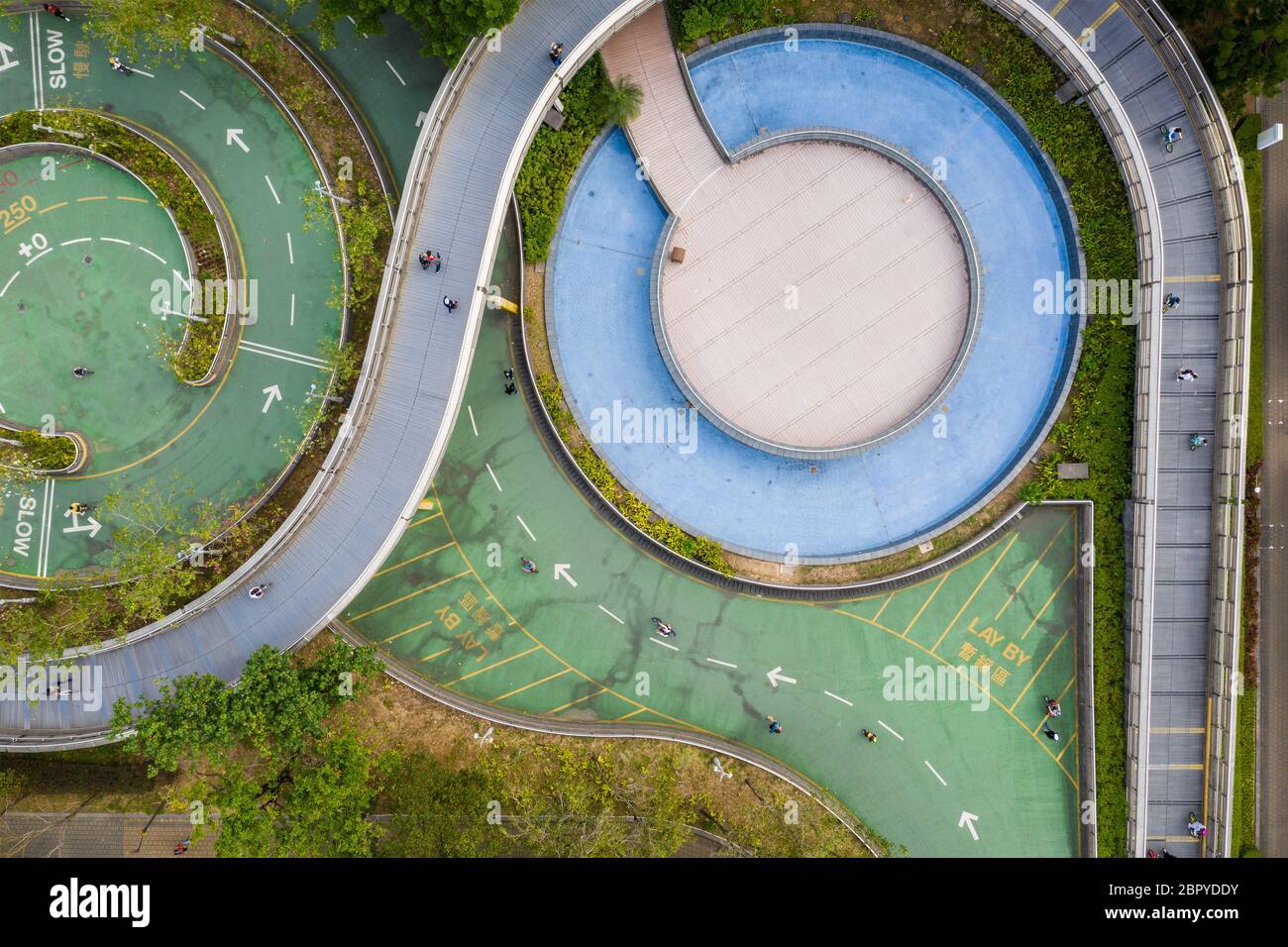 Top down view of bicycle lane park Stock Photo - Alamy