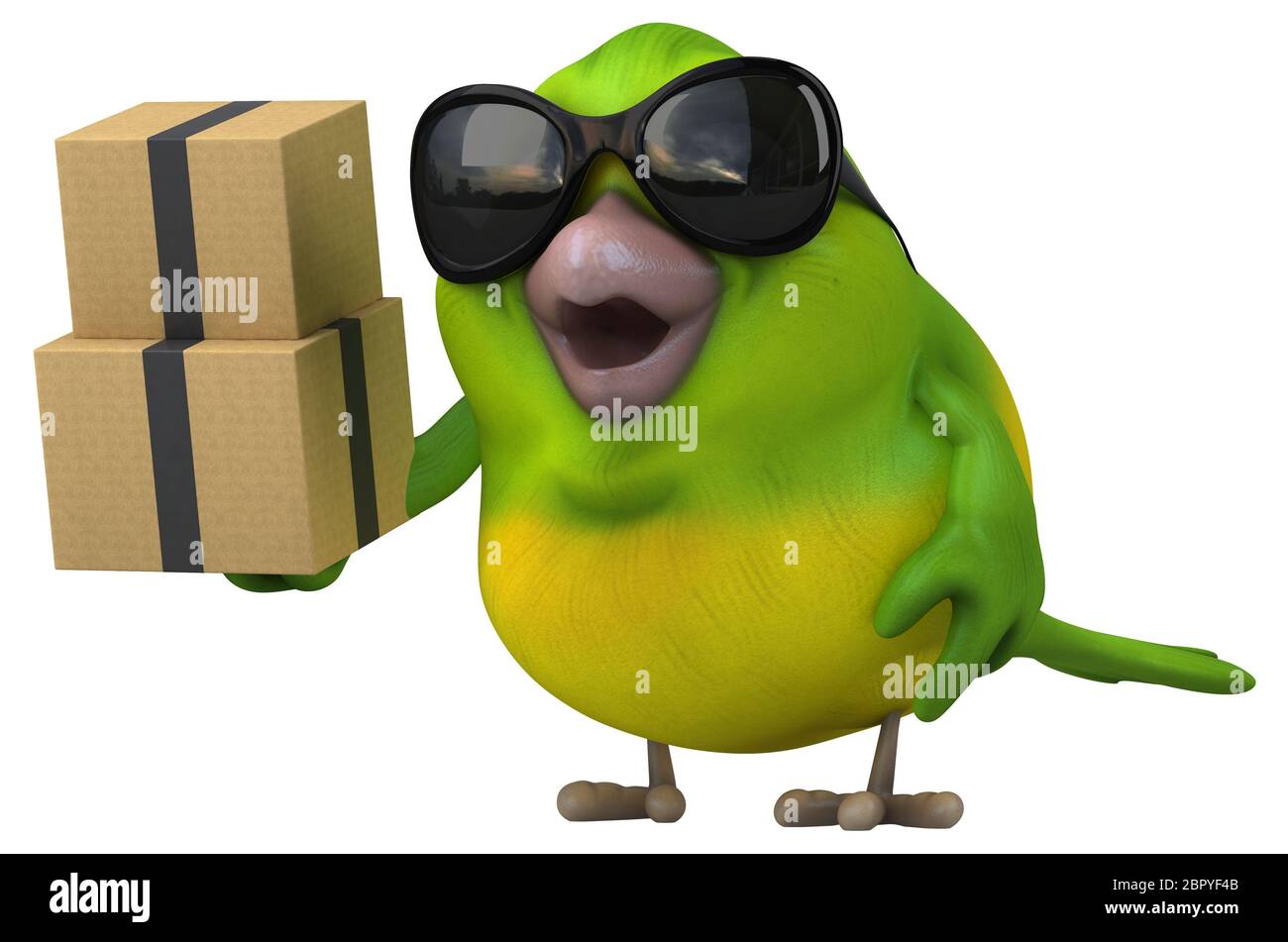 Fun green bird - 3D Illustration Stock Photo - Alamy