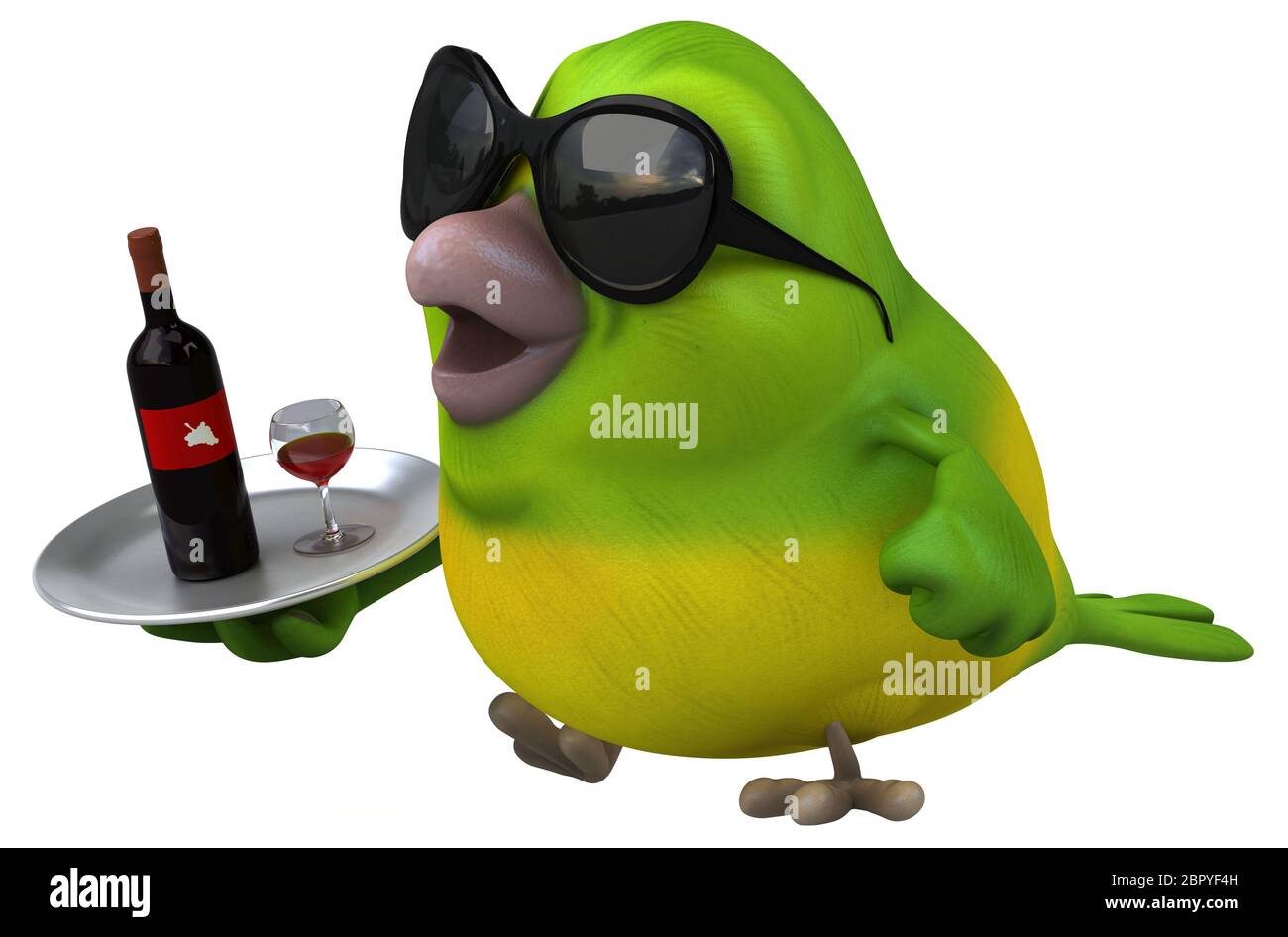 Fun green bird - 3D Illustration Stock Photo - Alamy