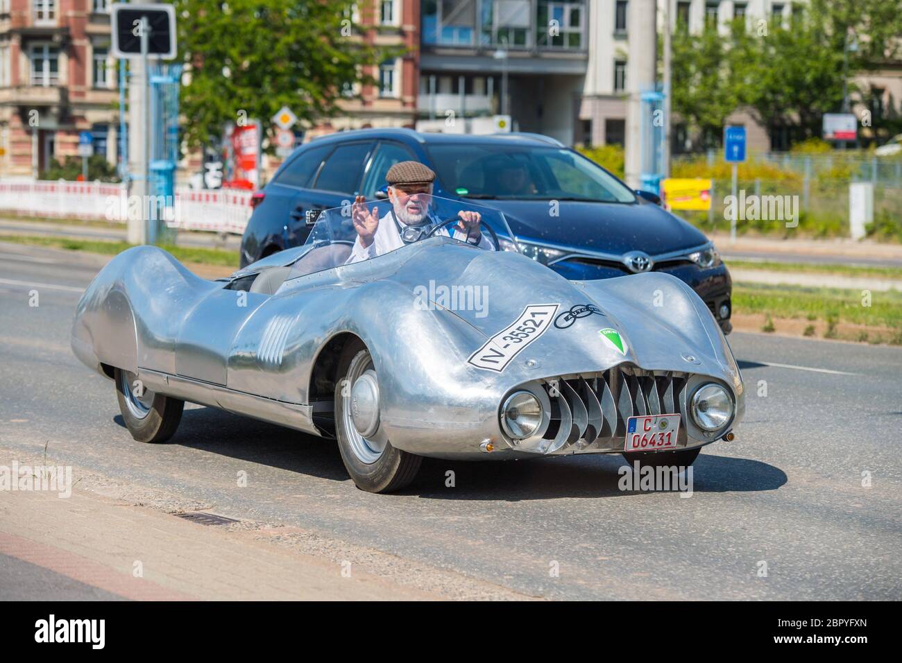 Chemnitz, Germany May 19, 2020: Last DKW F9 sports car is brought to ...