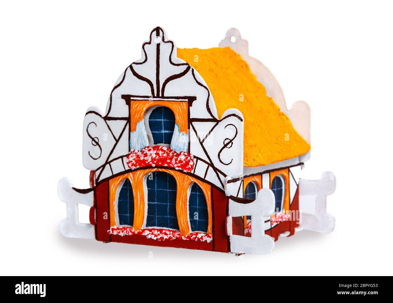 Cardboard toy house isolated on white background Stock Photo - Alamy